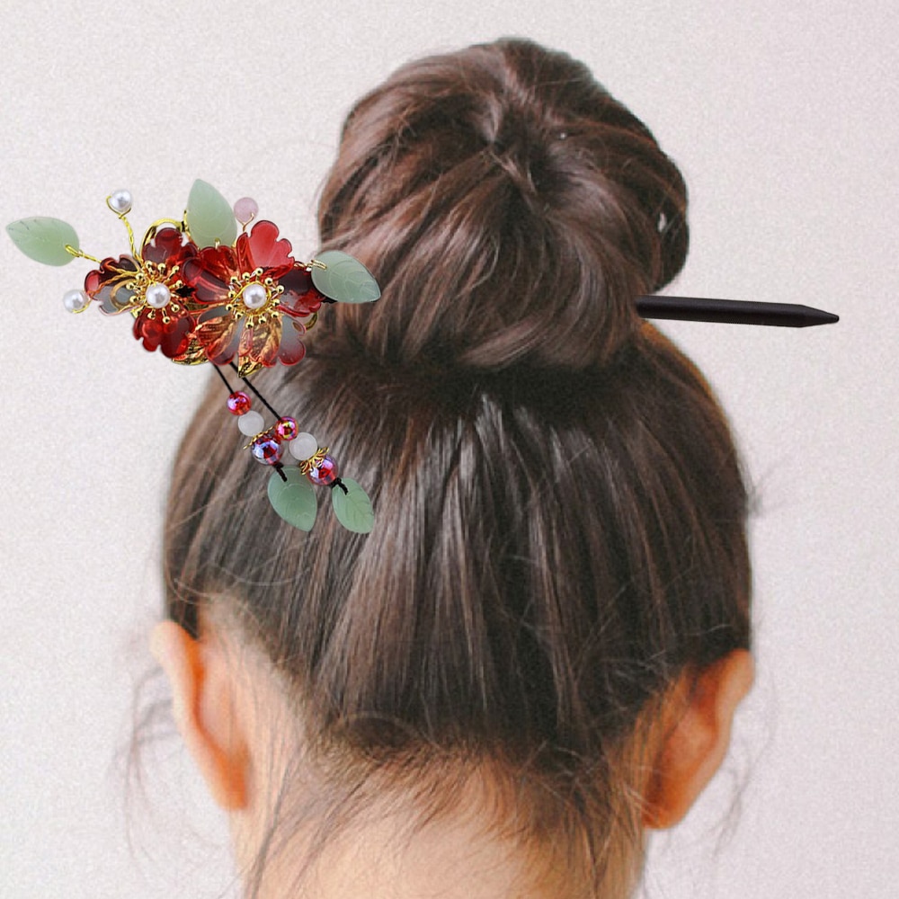 Set 2 betisoare de par din lemn, lungime 18 cm, rosu+verde deschis ...