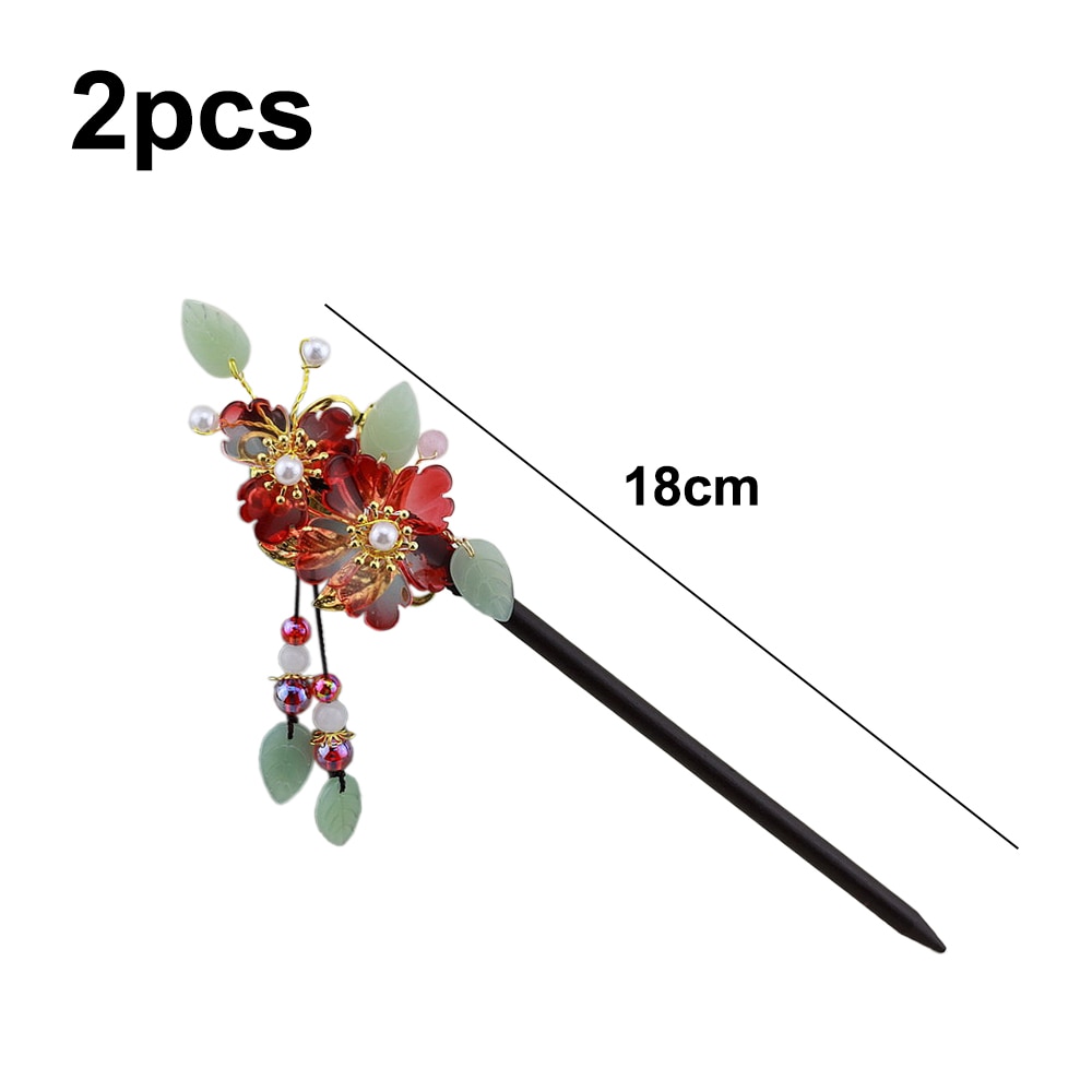 Set 2 betisoare de par din lemn, lungime 18 cm, rosu+verde deschis ...