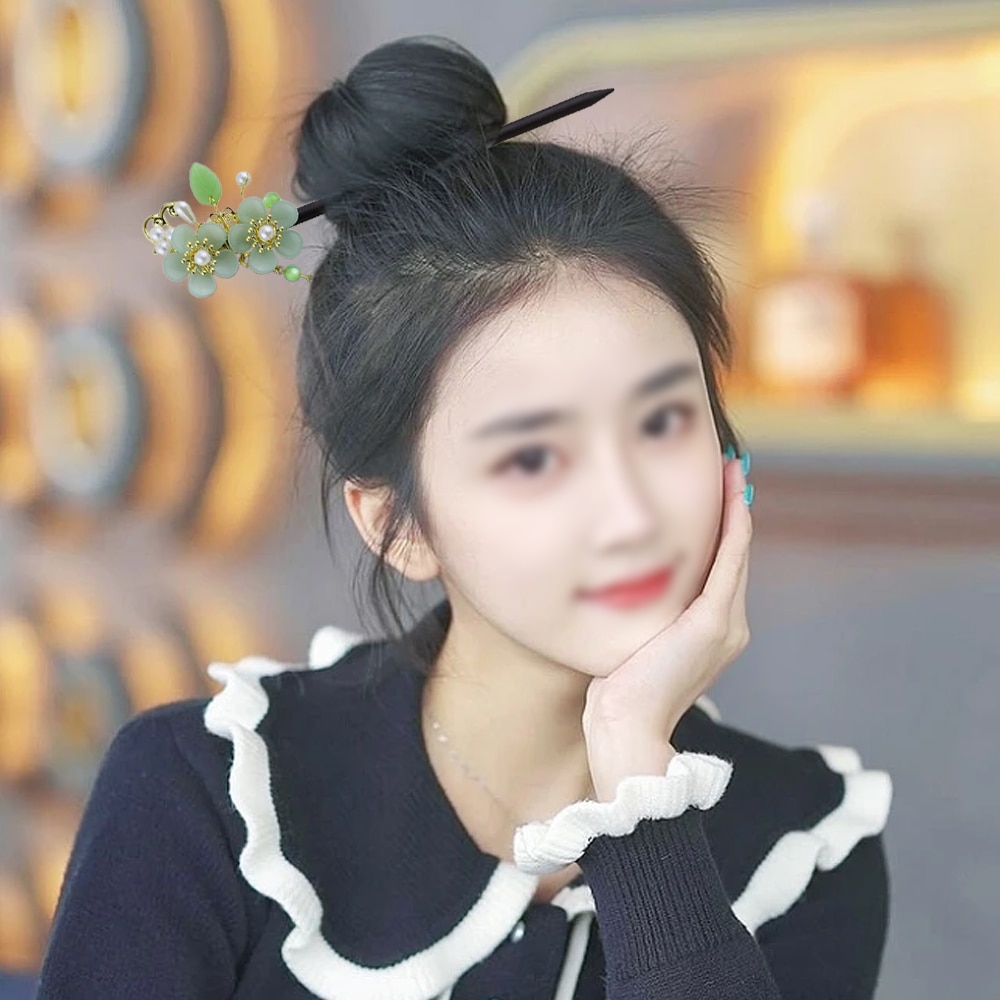 Set 2 betisoare de par din lemn, lungime 18 cm, rosu+verde deschis ...