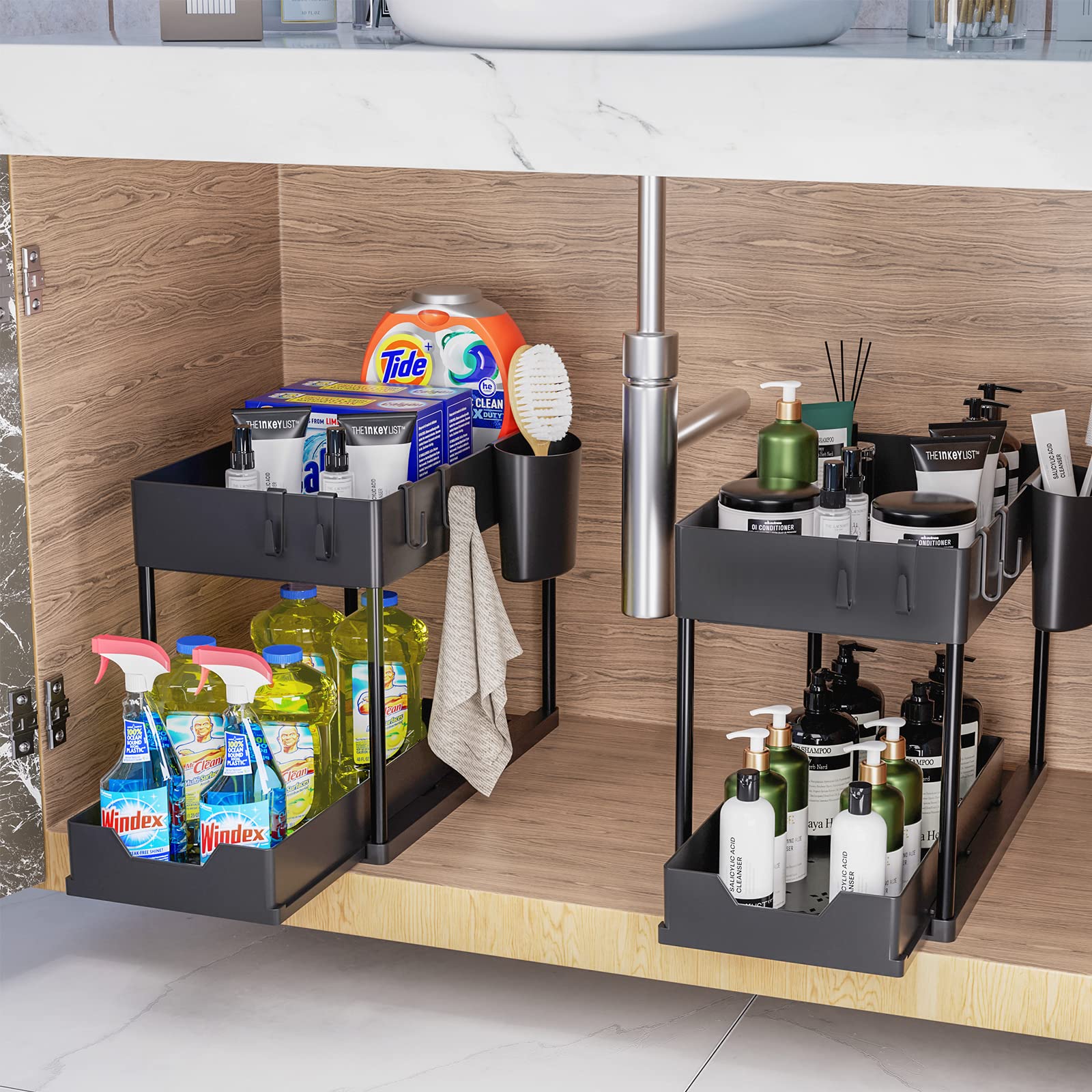 Organizator sub chiuveta, 2 nivele, design detasabil, negru, rafturi ...