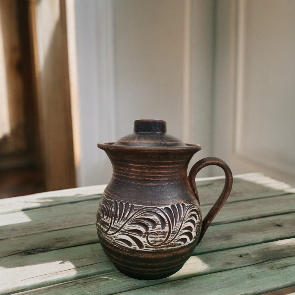 Ulcior cu Capac din Lut Rosu, cu Capac, 1.7 L, Maro - eMAG.ro