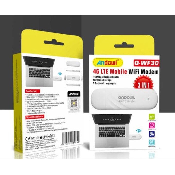 Modem internet mobil WiFi, Andowl Q-WF30, 4G LTE, USB stick, 150Mbps ...