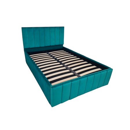Pat dublu tapitat Confort Plus, 140/200 cm, verde marin, cu somiera ...