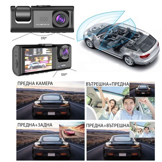 Camera auto DVR, 3 camere, 5Mpx, HD, Negru - eMAG.ro