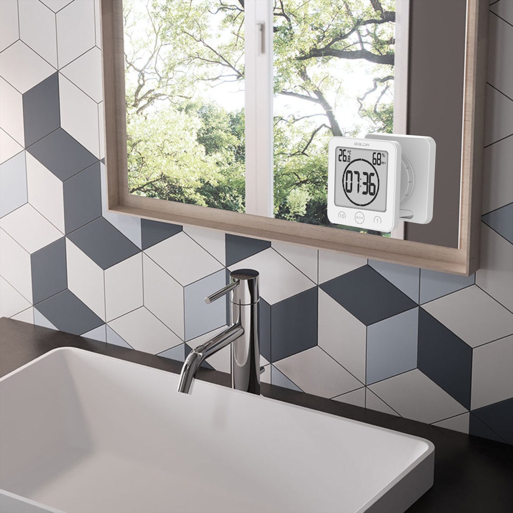 Ceas decorativ pentru baie, Balor, 4 in 1, LCD mare, waterproof, alarma ...