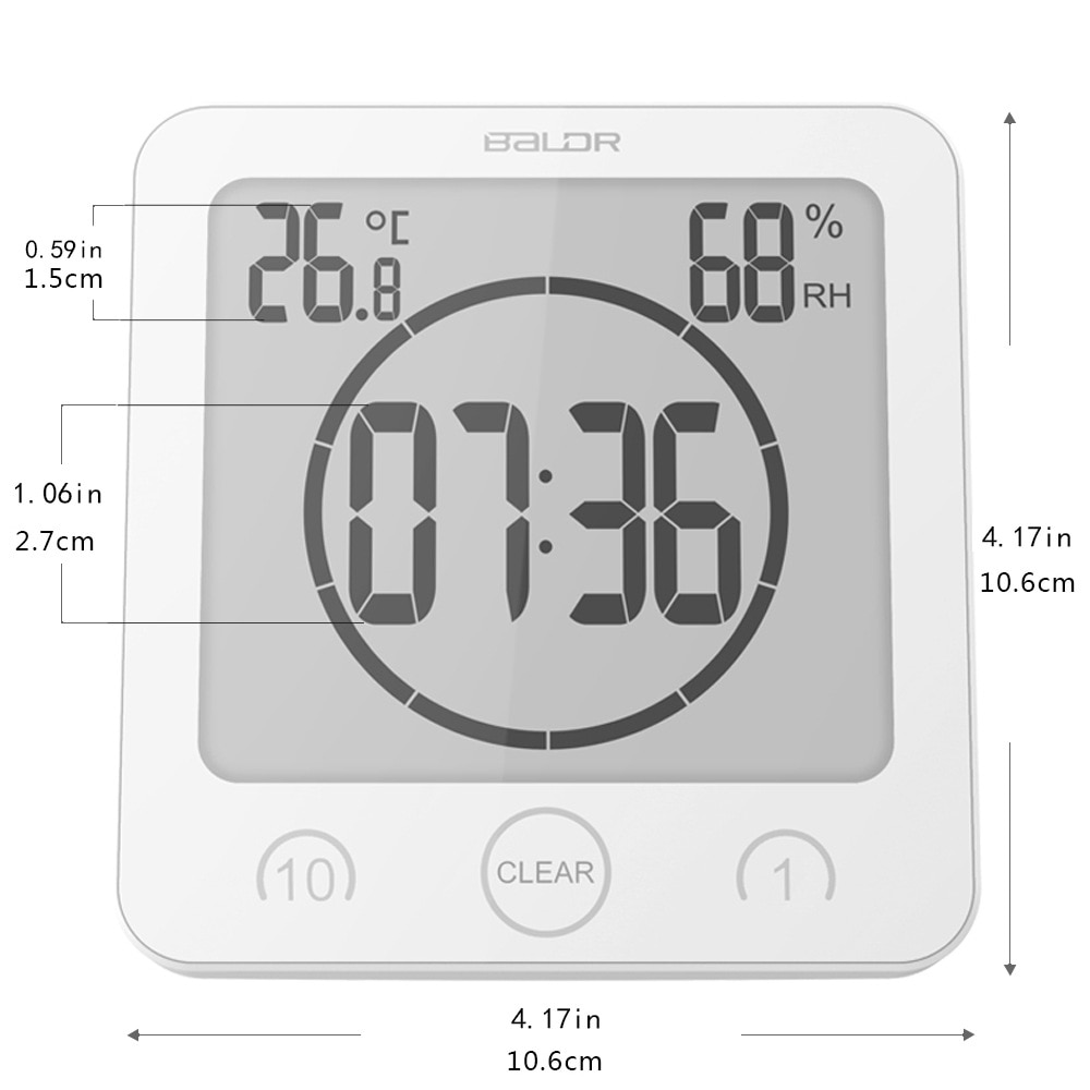 Ceas decorativ pentru baie, Balor, 4 in 1, LCD mare, waterproof, alarma ...