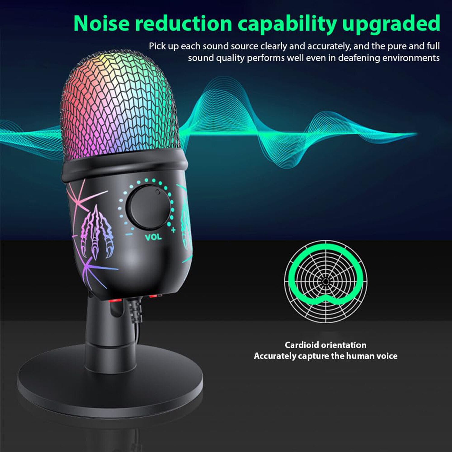 Microfon condensator pentru gaming, control RGB, functie Mute, iesire ...
