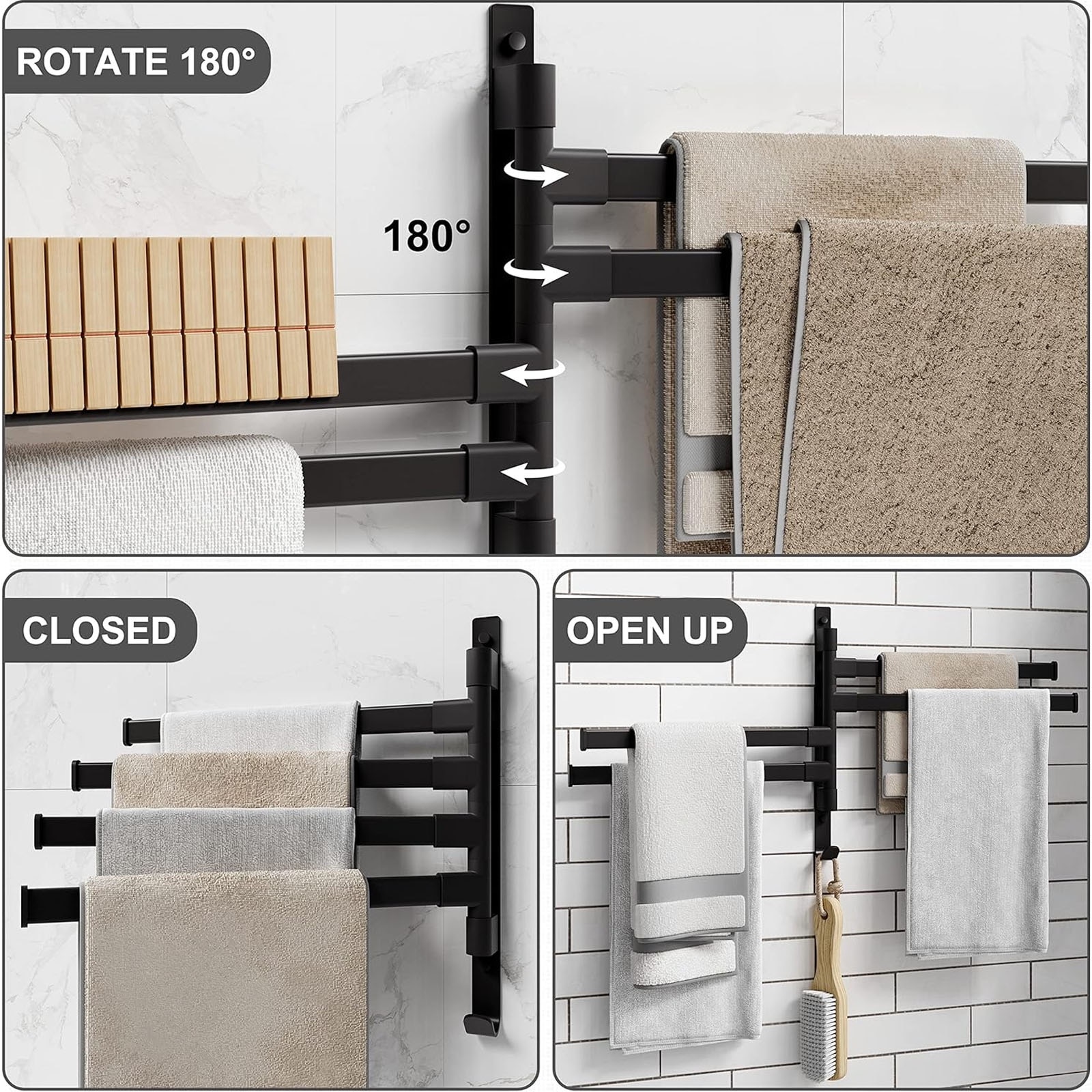 Suport pentru prosoape, Darklove, Reglabil 180 grade, Nu este nevoie sa ...