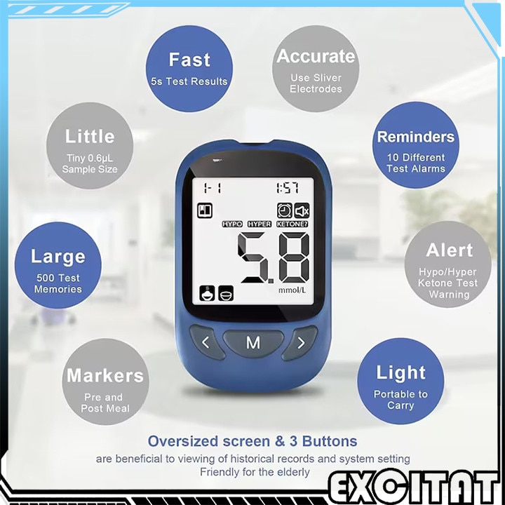 Glucometru portabil pentru monitorizarea glicemiei, Excitat®, masoara ...