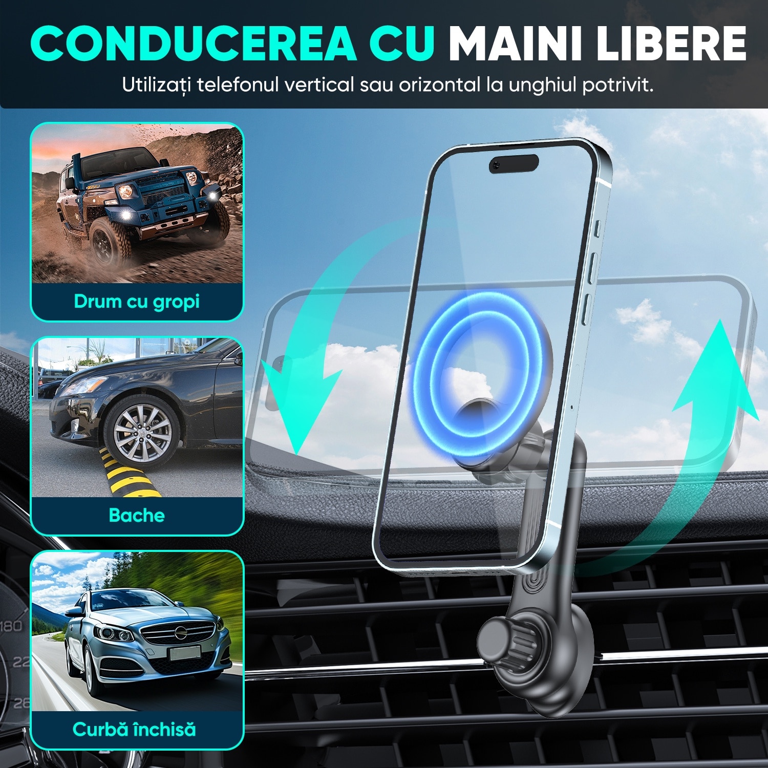 Suport de Masina pentru Telefon, SDLOGAL®, Magnetic Compatibil MagSafe ...