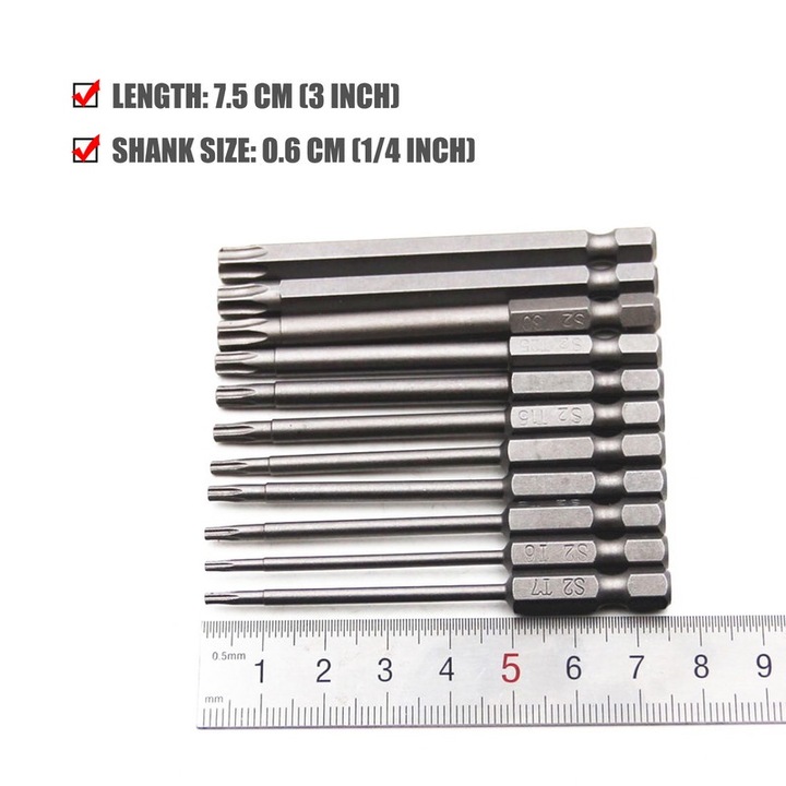 Set de biti pentru surubelnita Torx, 11 piese, magnetic, prindere hexagonala 1/4" - eMAG.ro