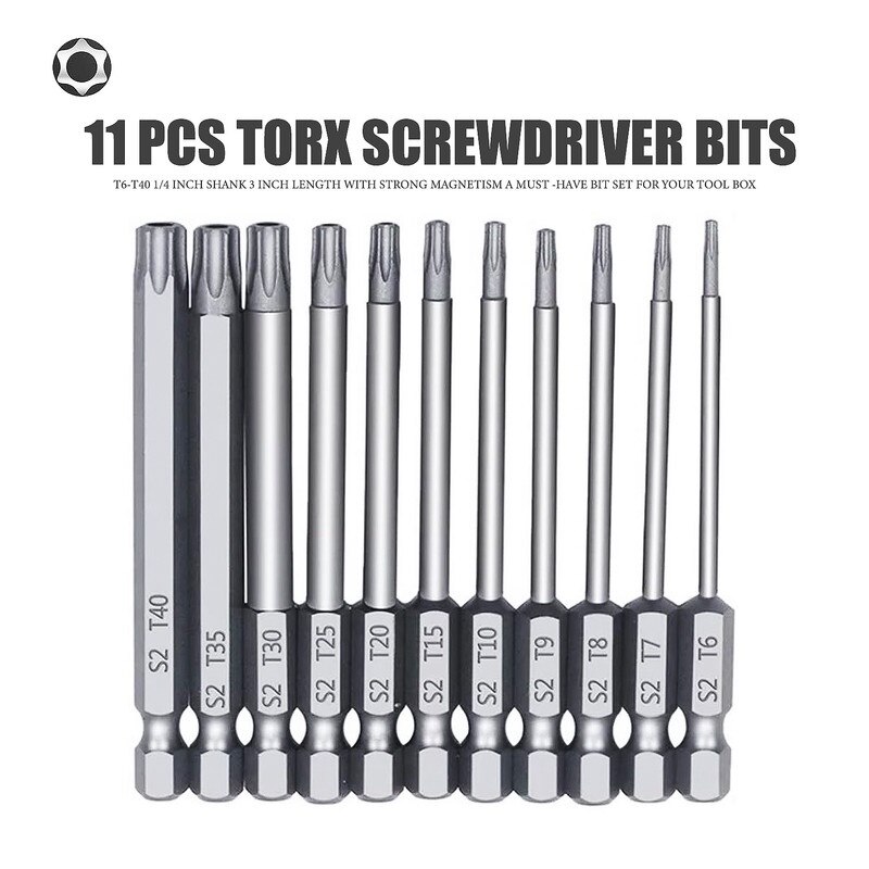 Set de biti pentru surubelnita Torx, 11 piese, magnetic, prindere hexagonala 1/4" - eMAG.ro