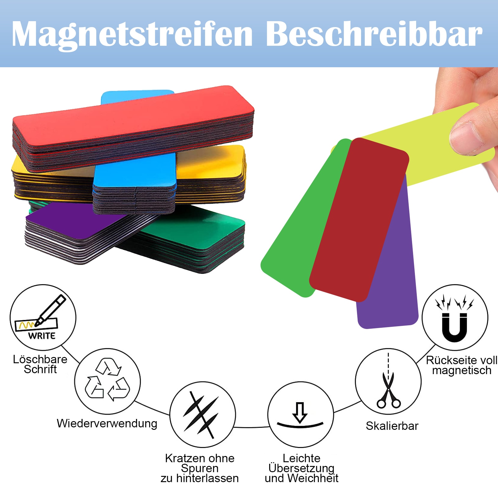 Set 54 benzi magnetice inscriptibile, Multicolor - eMAG.ro