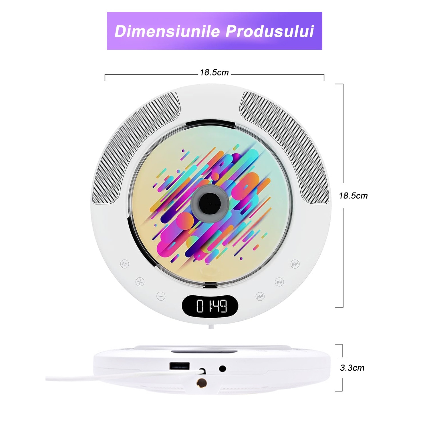CD Player Portabil Multifunctional, BYONDSELF®, Doua Difuzoare, Capac ...