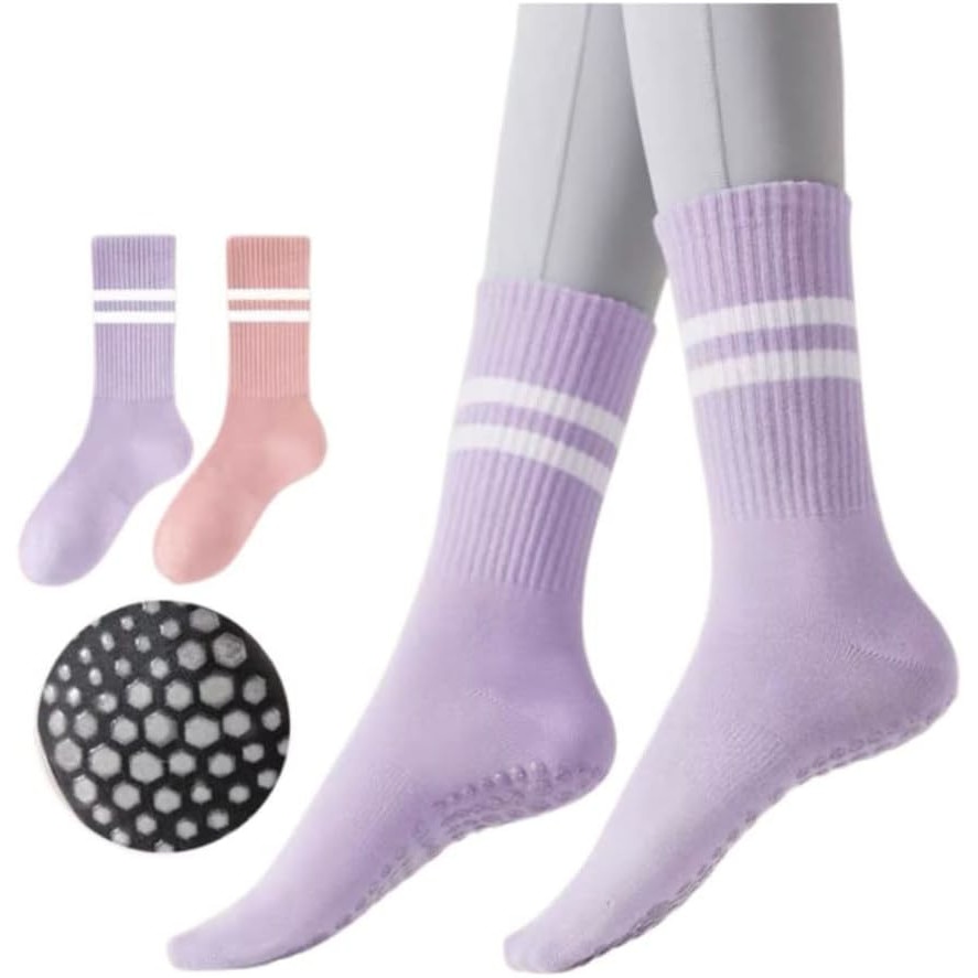 Sosete sport, set 2 perechi, antiderapante, bumbac, mov si roz, 35-41 ...