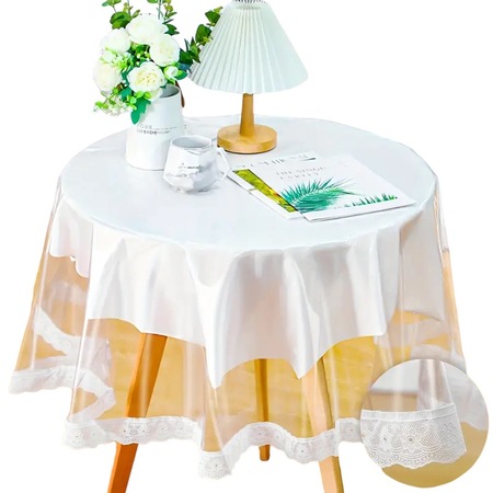 Fata de masa rotunda, semi-transparenta, tip husa de protectie ...