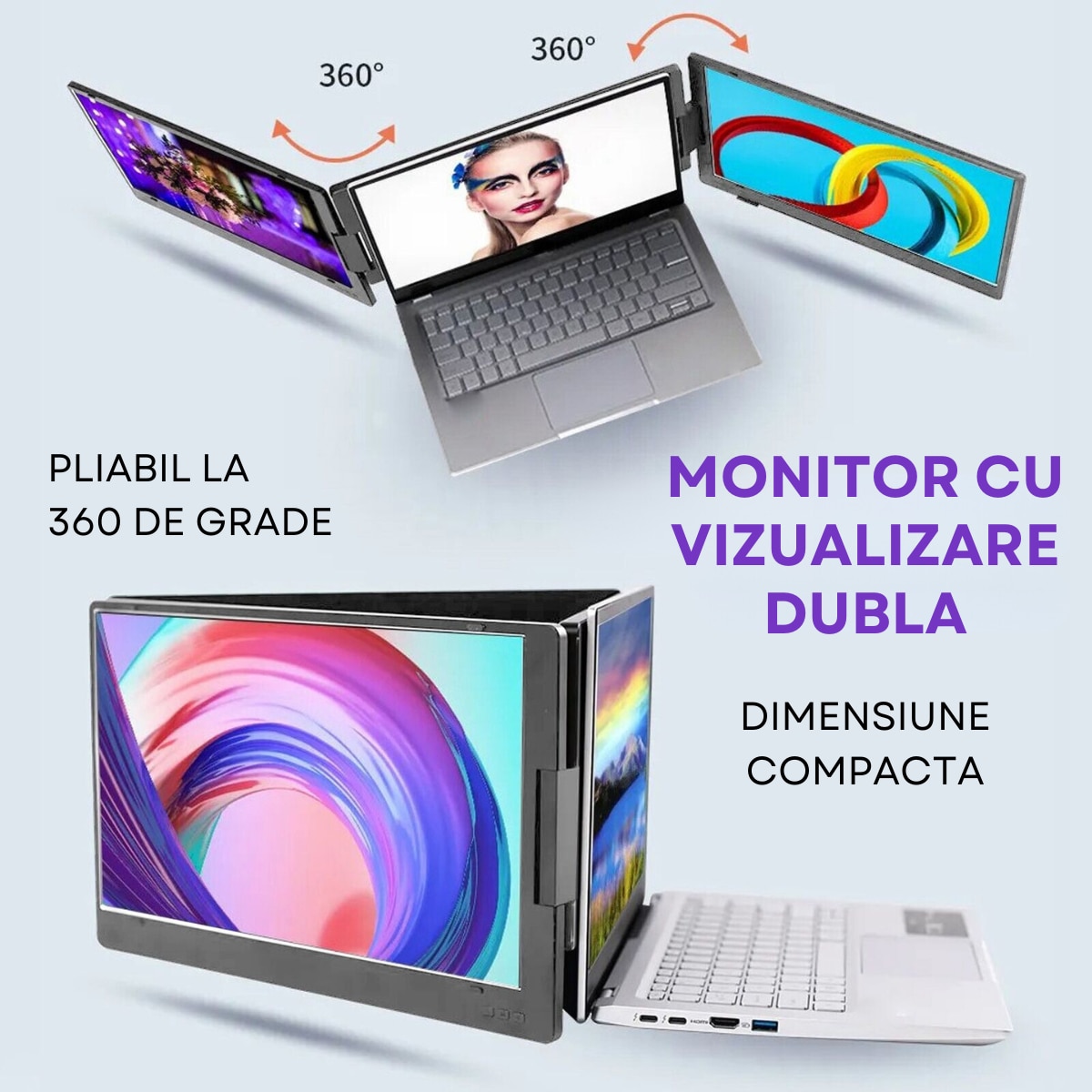 Monitor Extensibil si Portabil pentru laptop, INCO®, ecran 14 inchi FHD ...