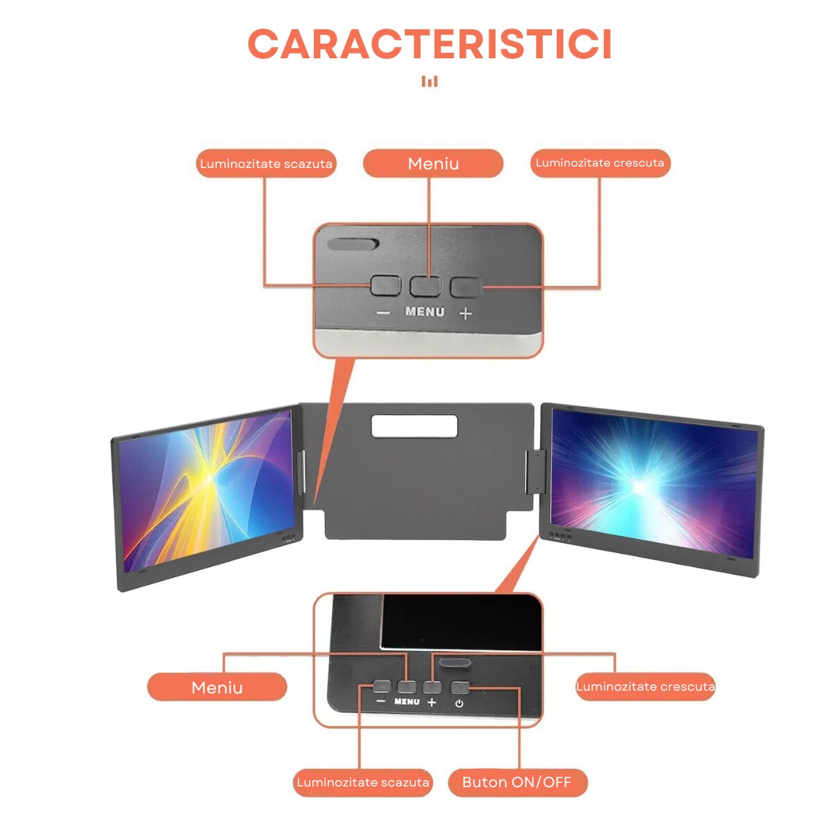 Monitor Extensibil si Portabil pentru laptop, INCO®, ecran 14 inchi FHD ...