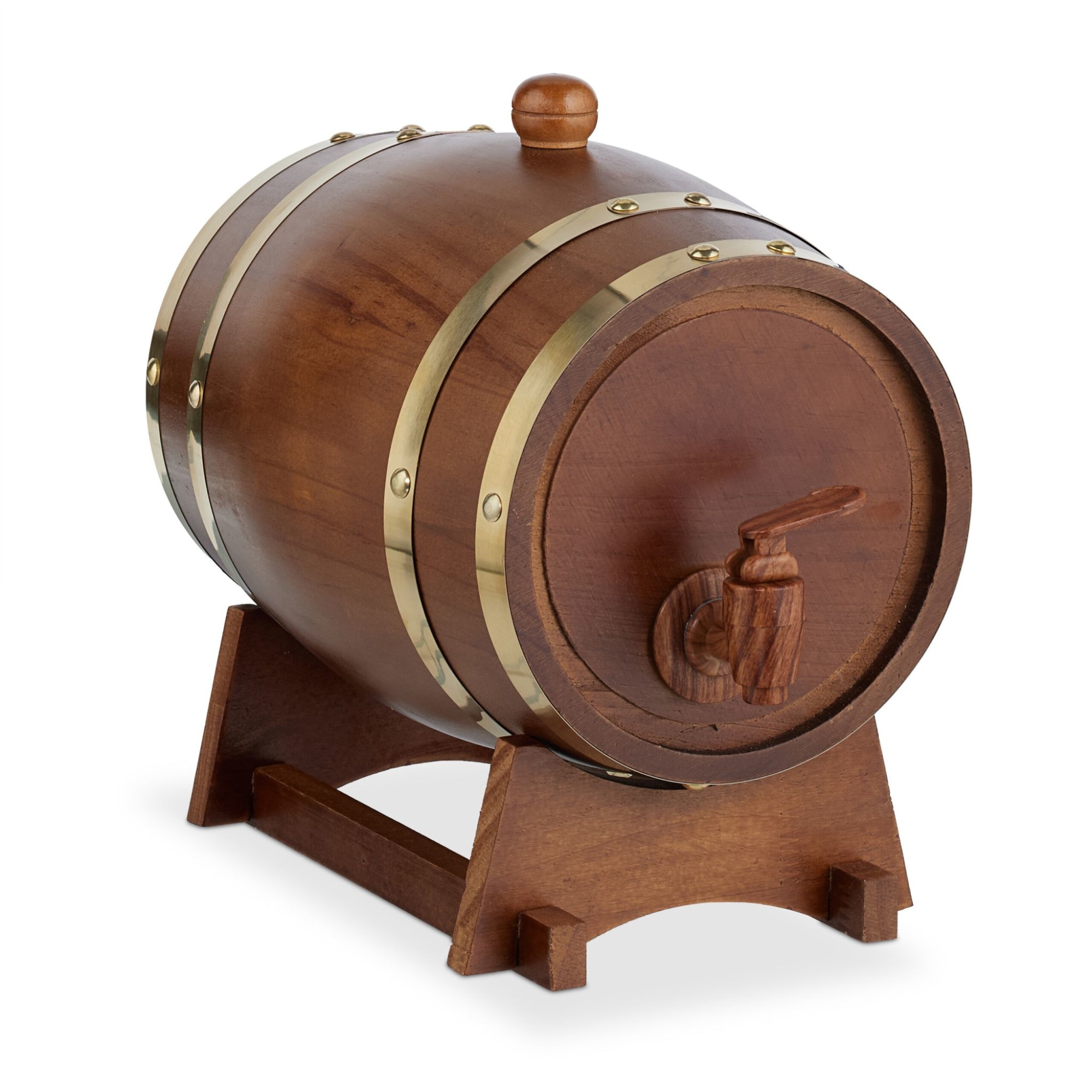 Butoi pentru vin, 2, 2 L, cu robinet, lemn de pin, design rustic, maro ...
