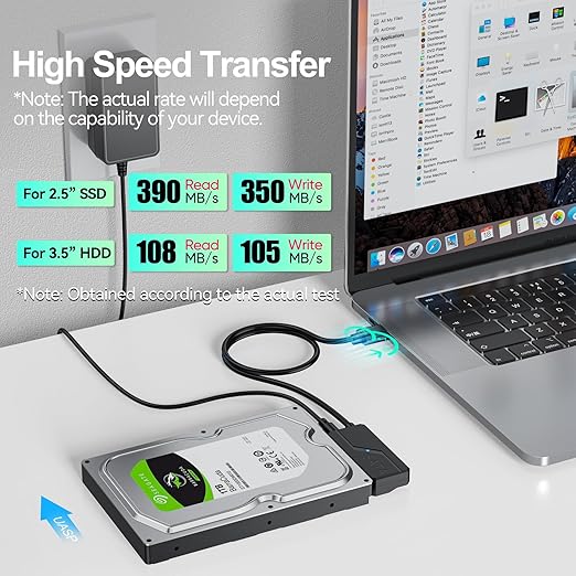 Adaptor USB 3.0 la SATA, NAXSIR, pentru HDD/SSD 2.5/3.5 inch, plug and ...