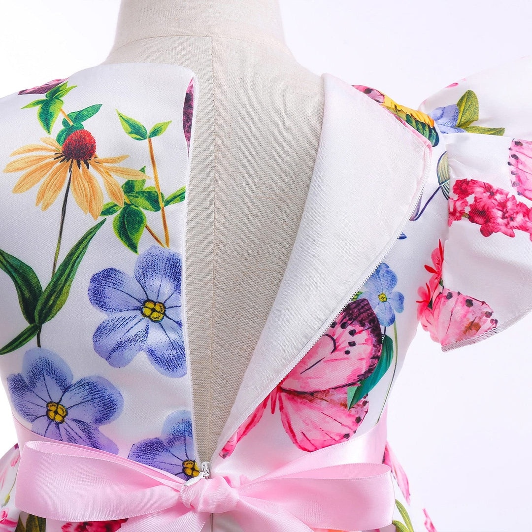 Rochita pentru fetite, cu flori si fluturasi, Roz, 100 cm - eMAG.ro