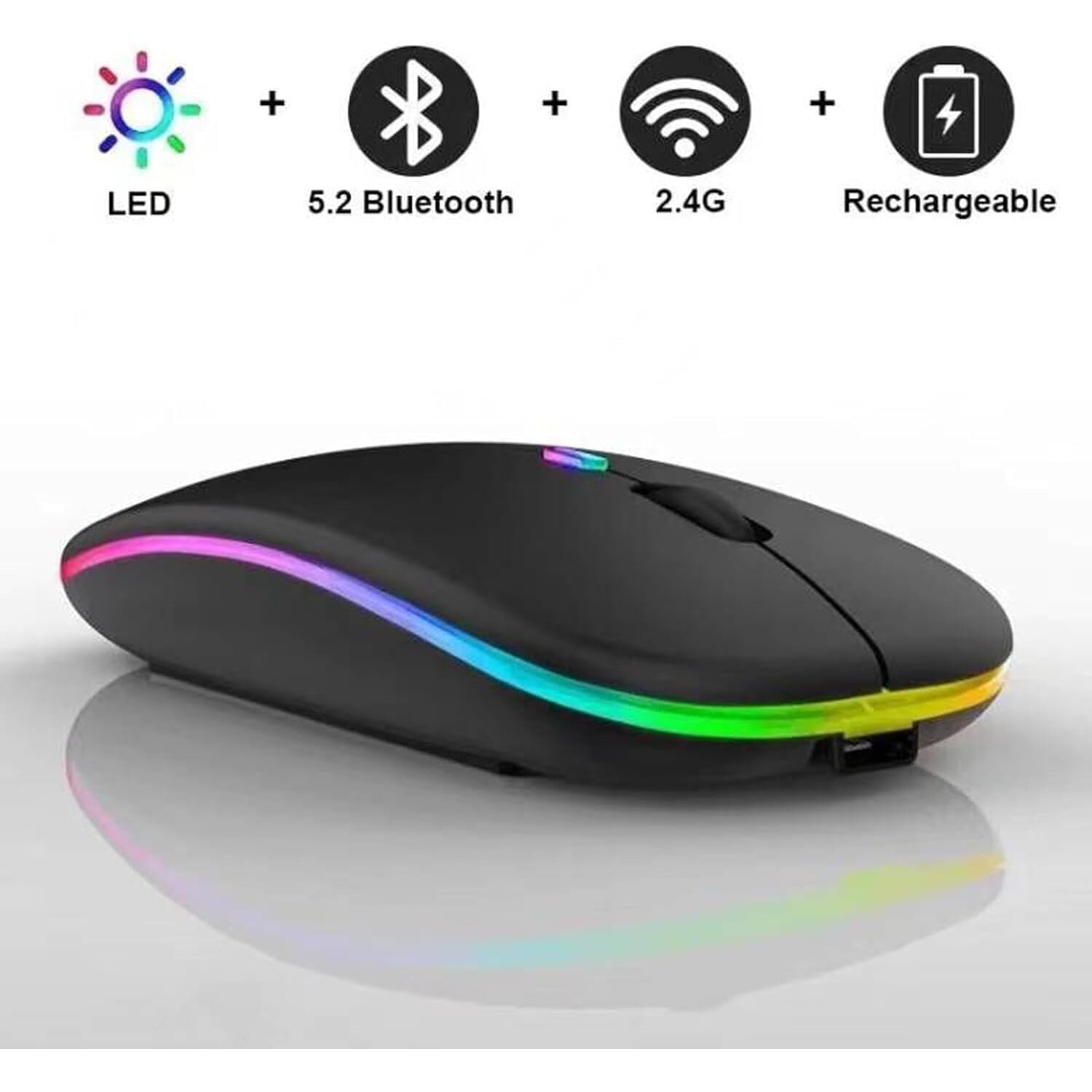Mouse wireless, LED, dual mode, reincarcabil, silentios, negru - eMAG.ro