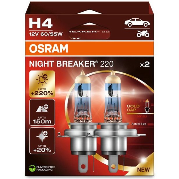 Set 2 becuri auto Osram H4 Night Breaker +220%, 12V, 55 / 60W - eMAG.ro