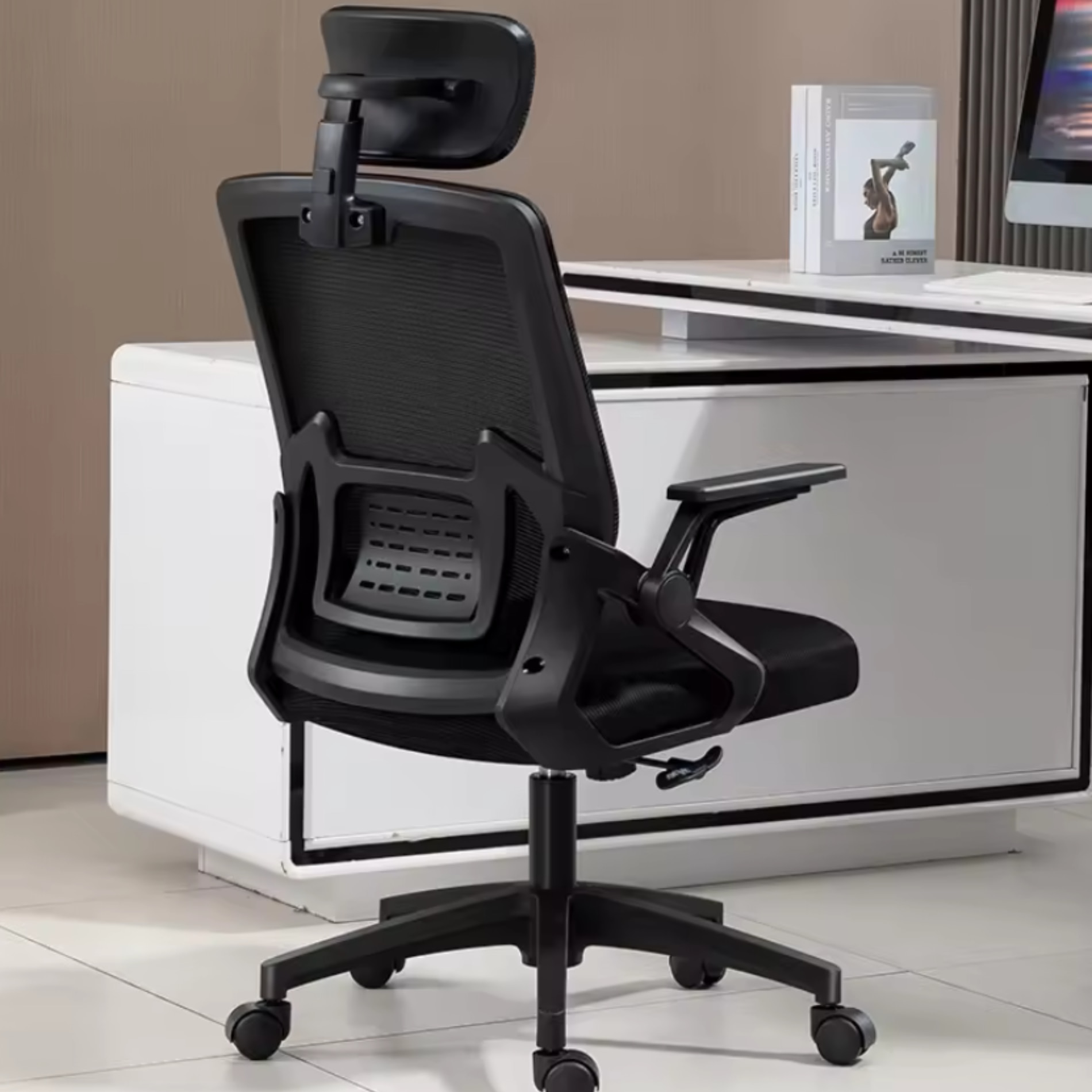 Scaun reglabil pentru Birou sau Gaming Ergonomic negru cu tetiera ...