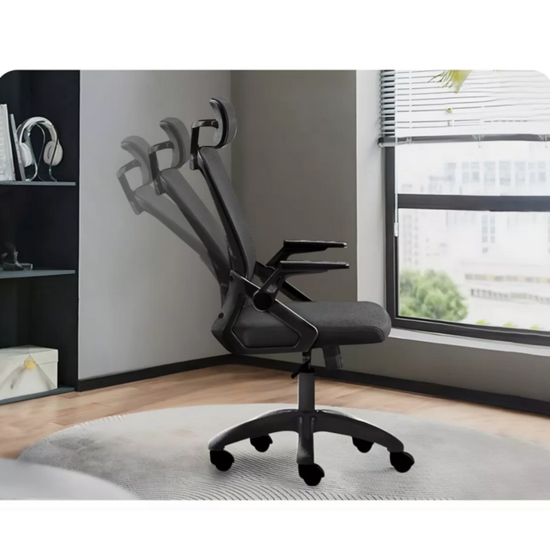 Scaun reglabil pentru Birou sau Gaming Ergonomic negru cu tetiera ...