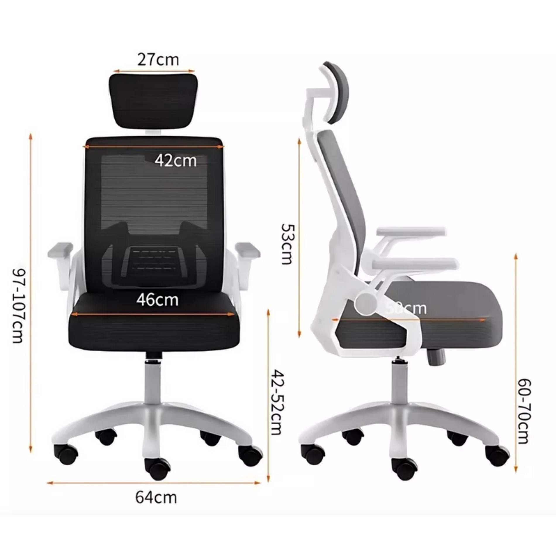 Scaun reglabil pentru Birou sau Gaming Ergonomic negru cu tetiera ...