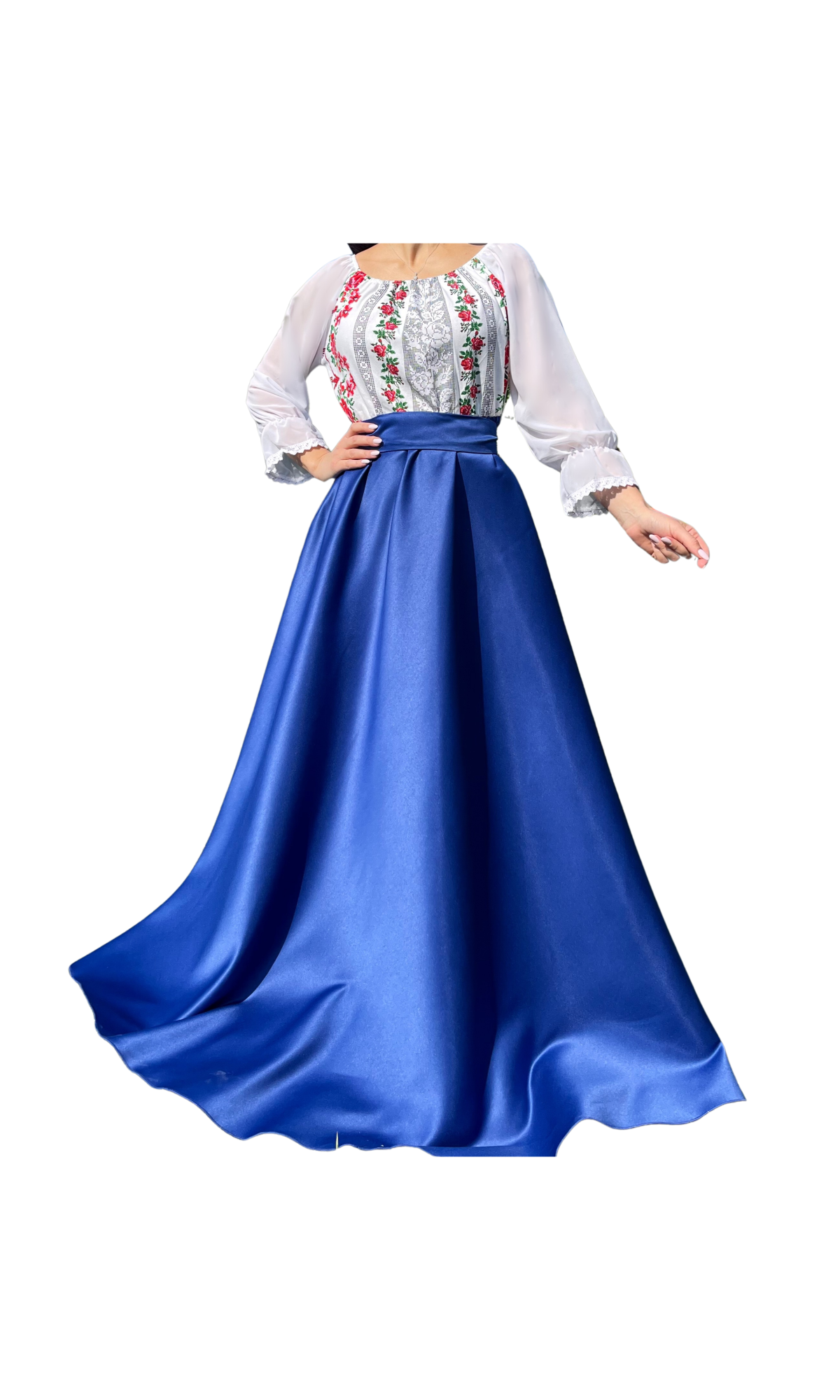Rochie Traditionala Tafta, Albastru/Alb - eMAG.ro