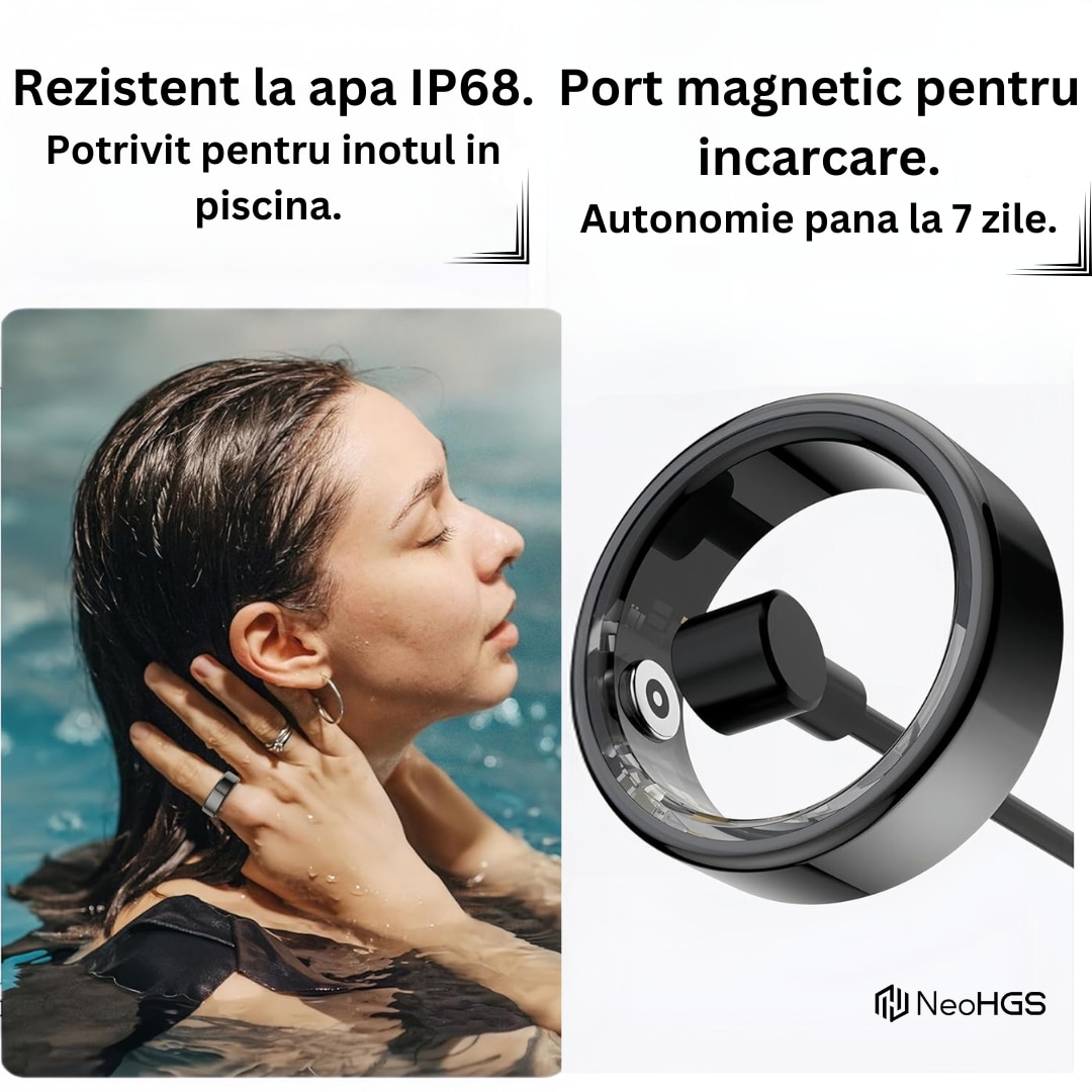 Inel inteligent NeoHGS®, SmartRing, Fitness, Sport, Rezistent Apa ...