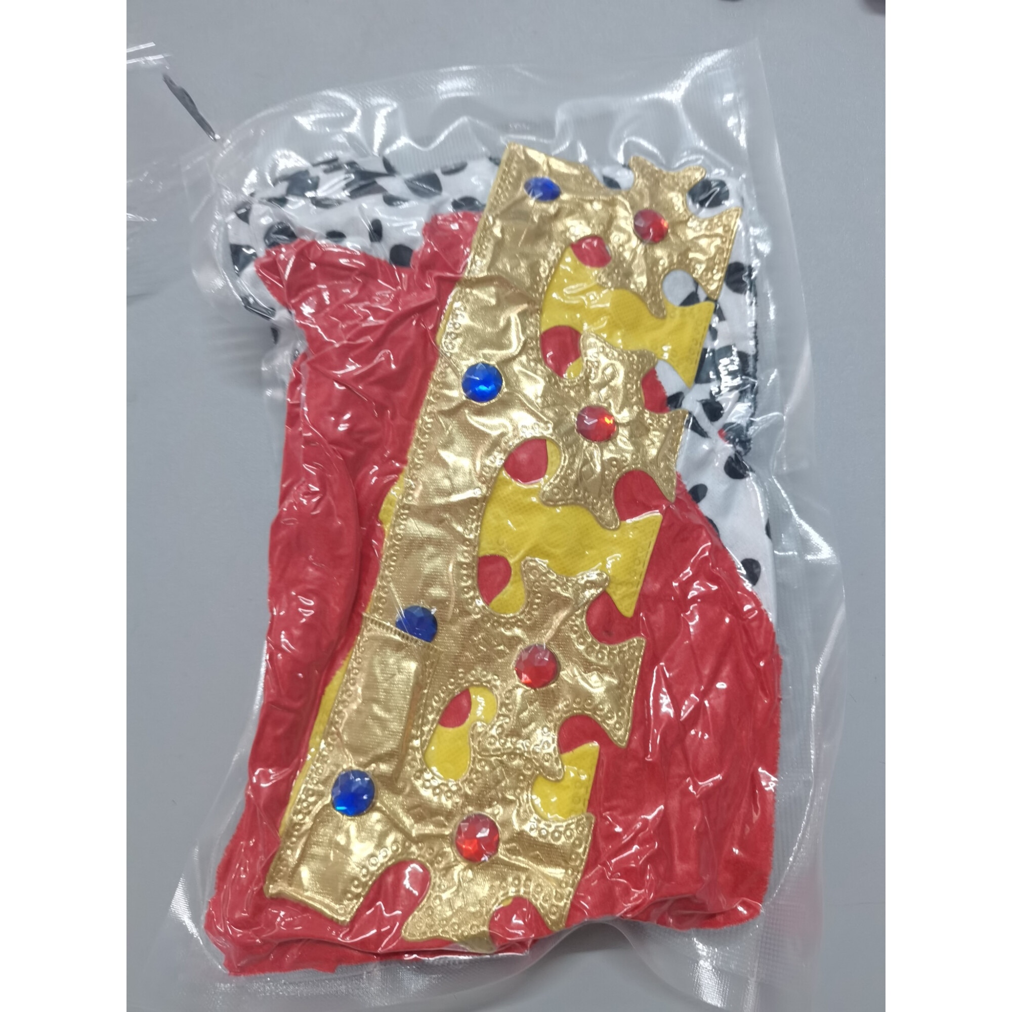 Set costum regal copii, capa print si coroana, 90cm, rosu cu detalii ...