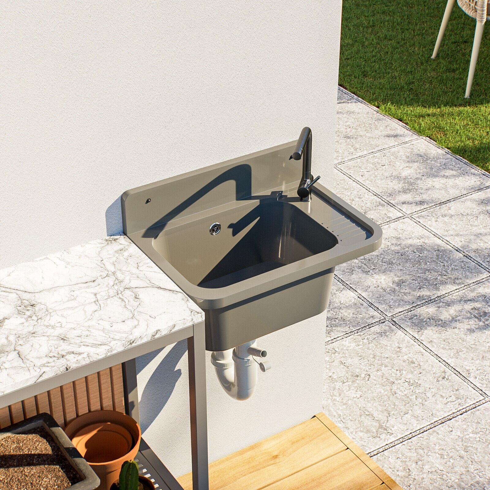 Chiuveta plastic VIGO jgheab spalat exterior gradina garaj atelier gri ...
