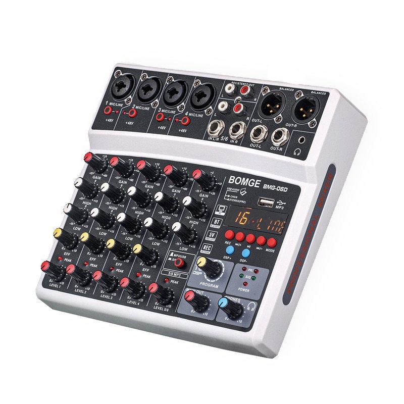 Mixer audio BOMGE 06D, 6 canale, efecte DSP 16, Bluetooth, portabil, 48V phantom, XLR out ...