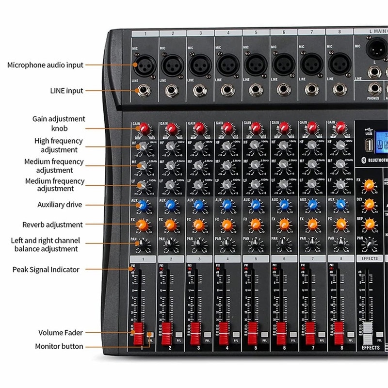 Mixer audio profesional BOMGE CT-80S, 8 canale, Bluetooth, USB ...
