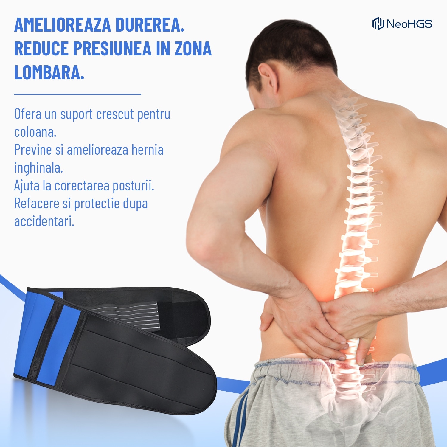 Centura lombara NeoHGS™, suport pentru hernie de disc, spondiloza ...