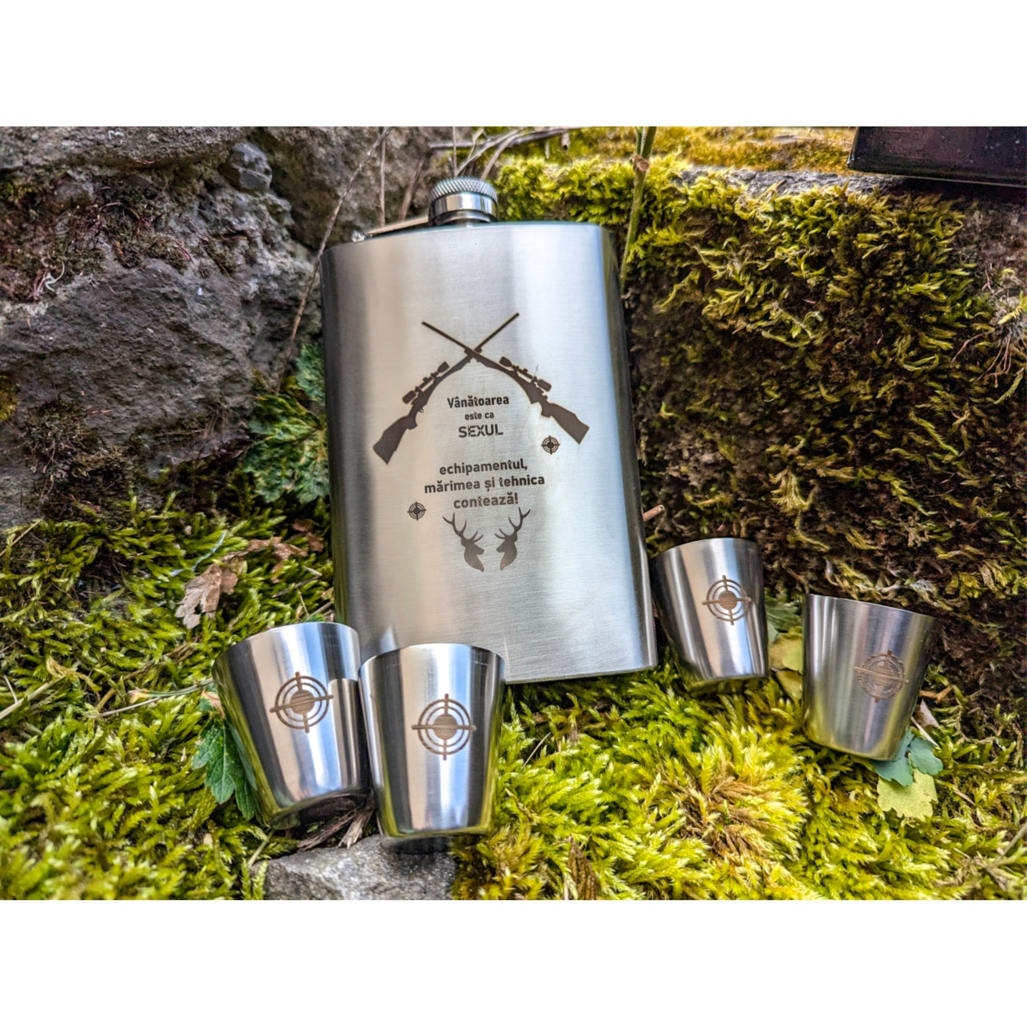 Set cadou, plosca + 4 pahare, inox, o idee amuzanta pentru cadou ...