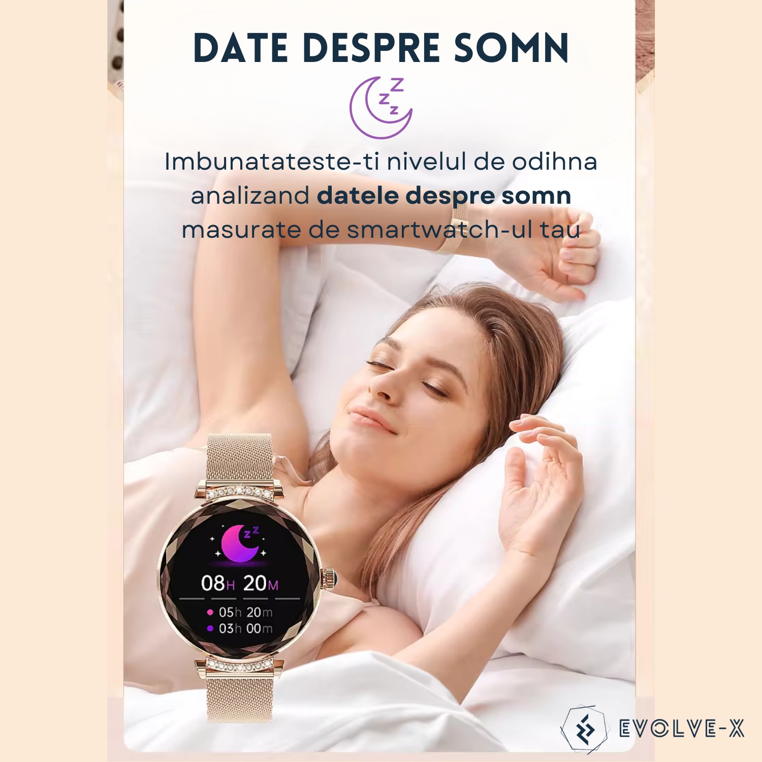 Ceas smartwatch dama Evolve-x® EvoFitt7, Apeluri si mesaje bluetooth ...