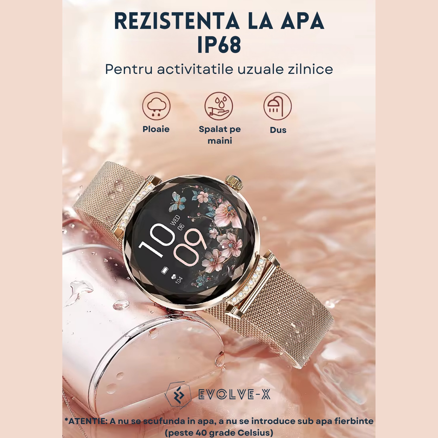 Ceas smartwatch dama Evolve-x® EvoFitt7, Apeluri si mesaje bluetooth ...
