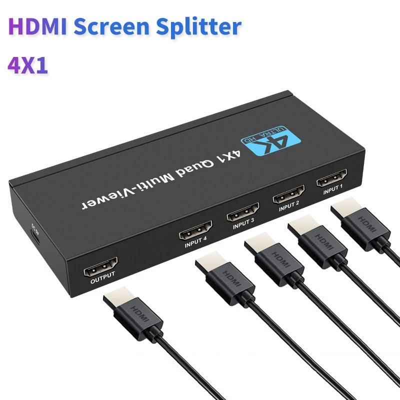HDMI Quad Multiviewer 4K Switch, Screen Splitter 4 in 1 out, Display 4 ...