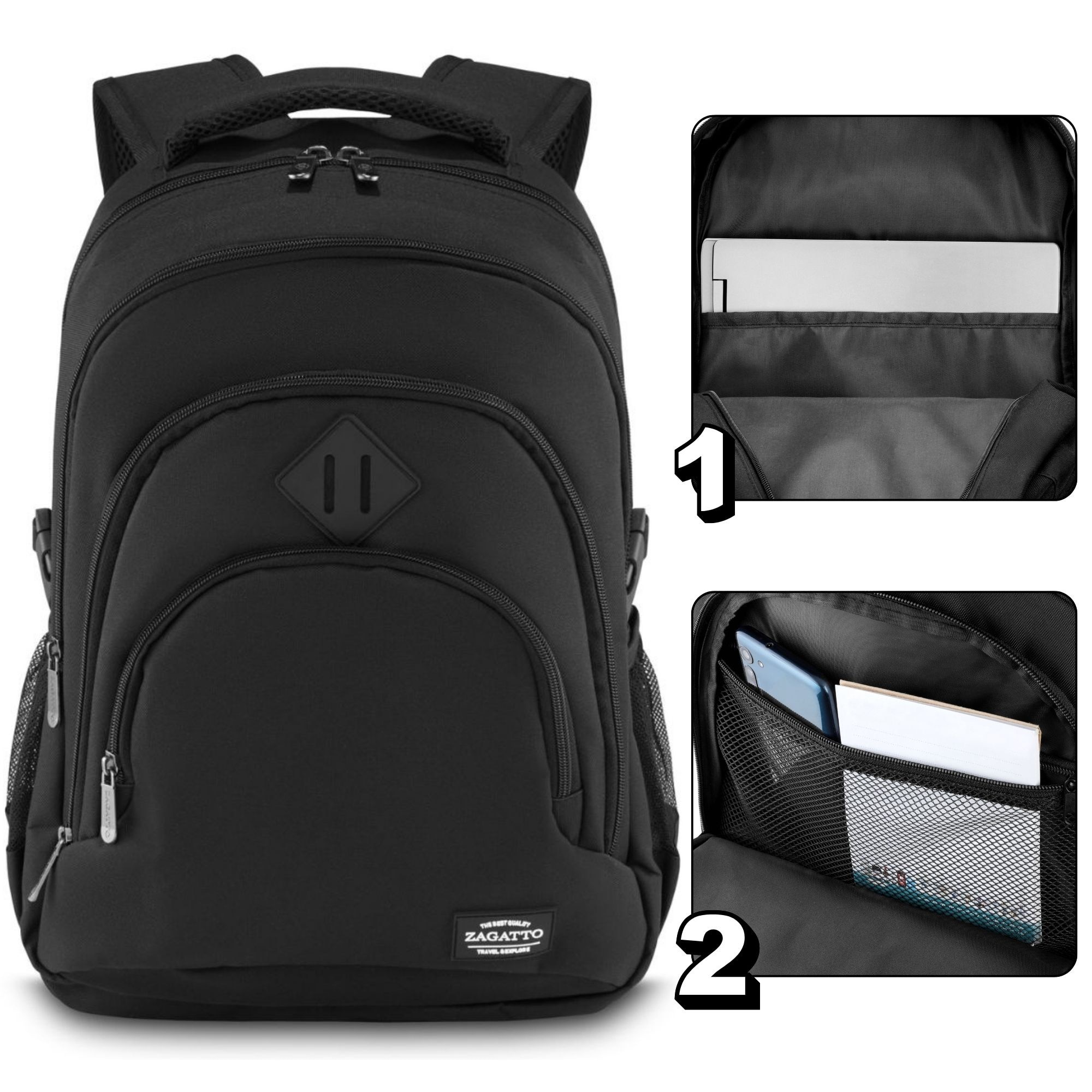 Rucsac scolar, Zagatto Harvard, Negru, 45x35x20 cm, 7 buzunare, 31L ...