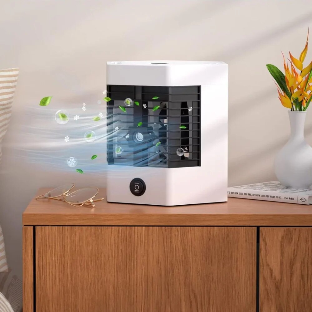 Мини преносим климатик, с дръжка за носене, USB захранване, с 3 степени ...