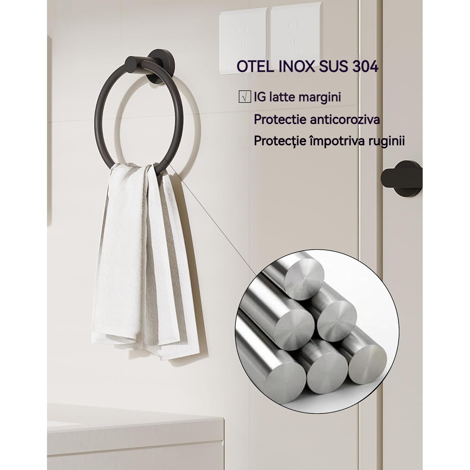 Suport prosop rotund, inox, negru, capacitate 5kg - eMAG.ro