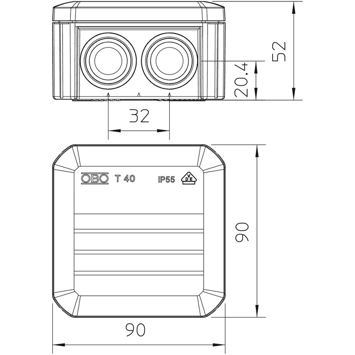 Doza de derivatie OBO BETTERMANN 2007045, cu intrari, T 40, 90x90x52 ...