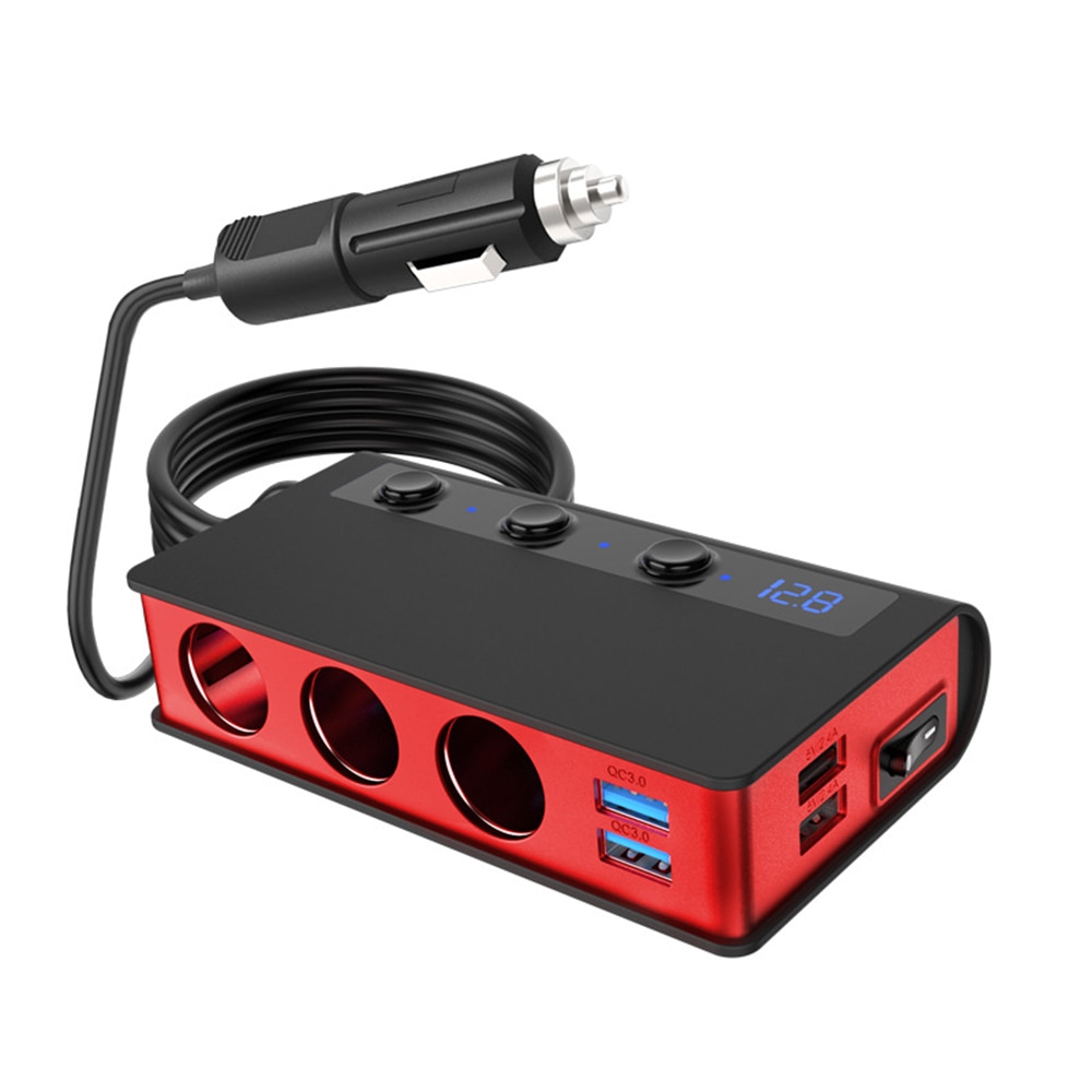Adaptor incarcator auto Tovbmup, 3 Prize, 4 Porturi USB, Indicator LED ...