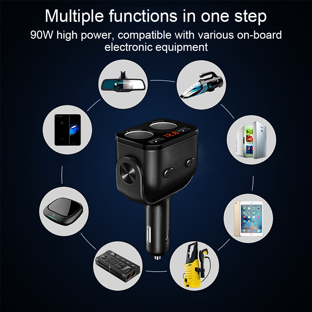 Adaptor auto 2 prize bricheta, afisaj voltaj, comutator, negru, compact ...