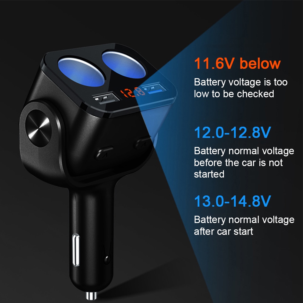 Adaptor auto 2 prize bricheta, afisaj voltaj, comutator, negru, compact ...