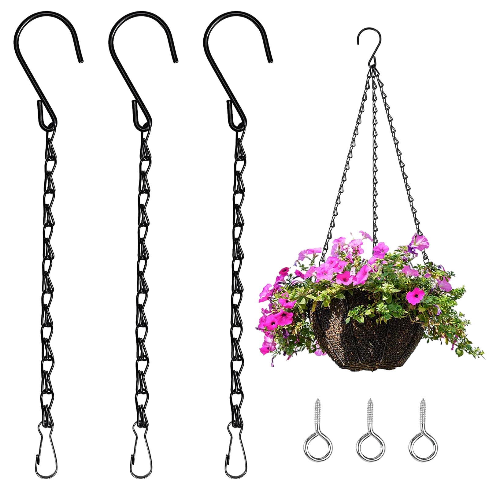 Set de 3 lanturi metalice pentru suspendare, 25 cm, cu carlige si clips ...