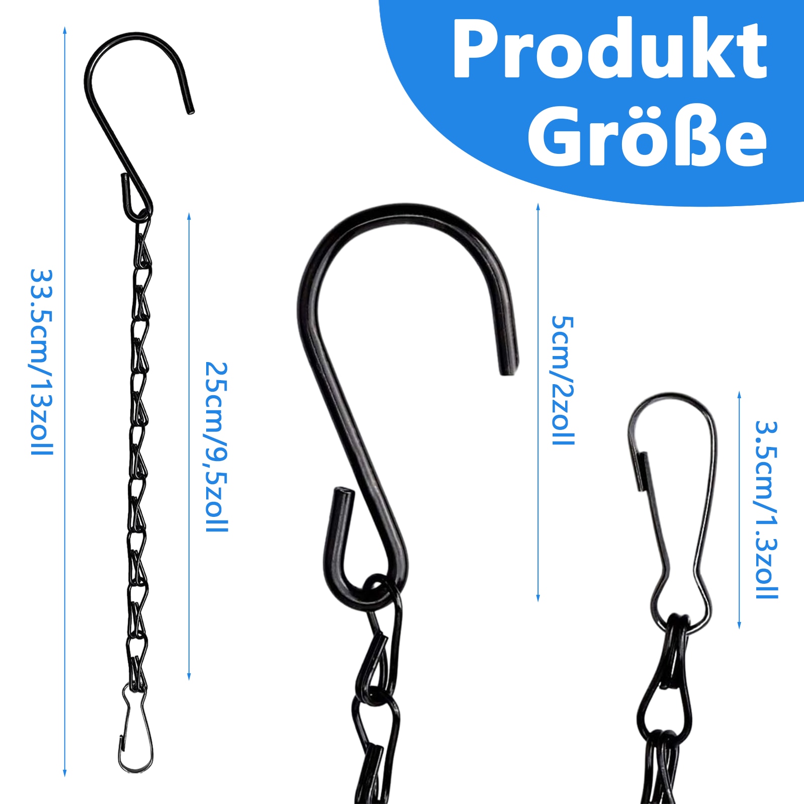 Set de 3 lanturi metalice pentru suspendare, 25 cm, cu carlige si clips ...